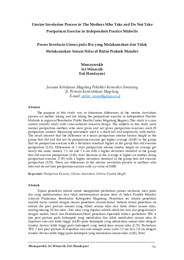 (PDF) Uterine Involution Process in The Mothers Who Take and Do Not ...