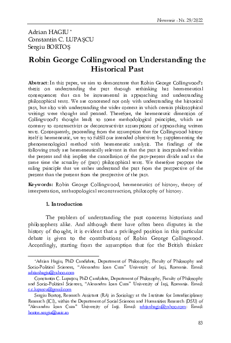 (PDF) Collingwood's Hermeneutics of Historical Understanding