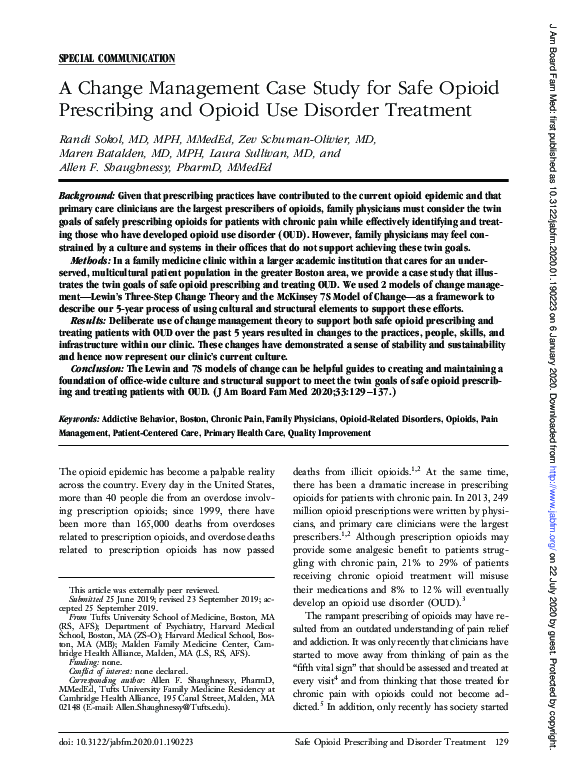 (PDF) A Change Management Case Study for Safe Opioid Prescribing and ...