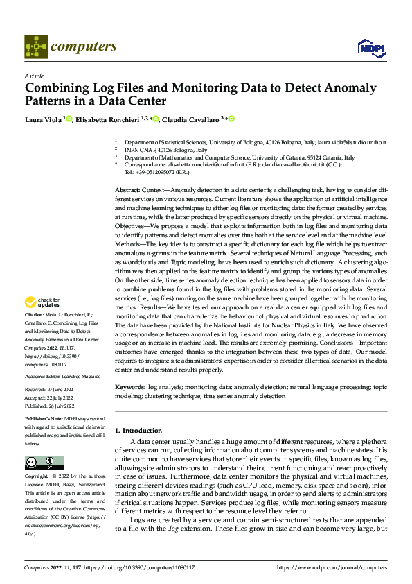 (PDF) Combining Log Files and Monitoring Data to Detect Anomaly Patterns in a Data Center