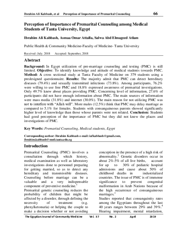 (PDF) Perception of Importance of Premarital Counseling among Medical Students of Tanta ...