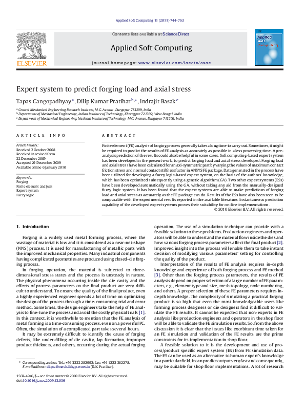 (PDF) Expert system to predict forging load and axial stress | INDRAJIT ...