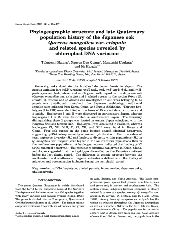 (PDF) Phylogeographic structure and late Quaternary population history ...