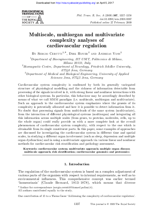 (PDF) Multiscale, multiorgan and multivariate complexity analyses of cardiovascular regulation