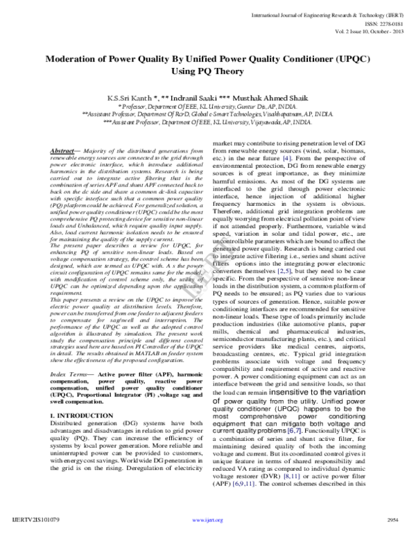 (PDF) Moderation of Power Quality By Unified Power Quality Conditioner ...