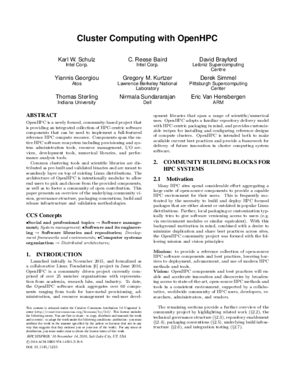 Pdf Cluster Computing With Openhpc