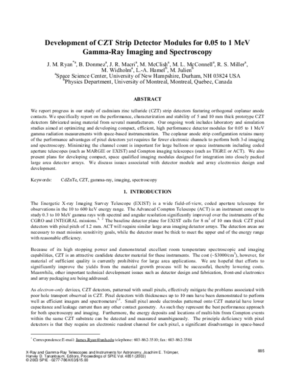 (PDF) Development of CZT strip detector modules for 0.05- to 1-MeV gamma-ray imaging and ...