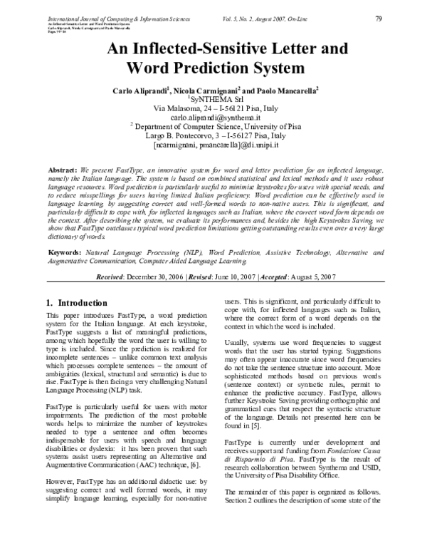 (PDF) An Inflected-Sensitive Letter and Word Prediction System
