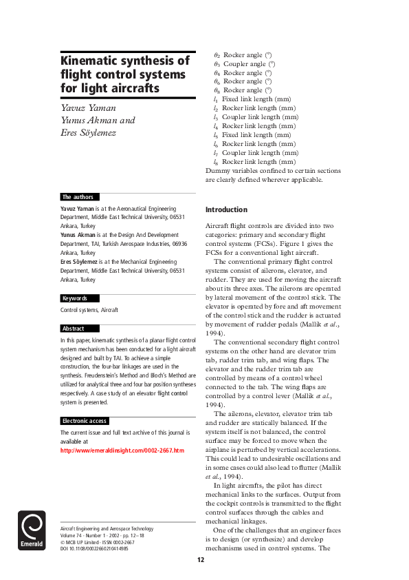 (PDF) Kinematic synthesis of flight control systems for light aircrafts