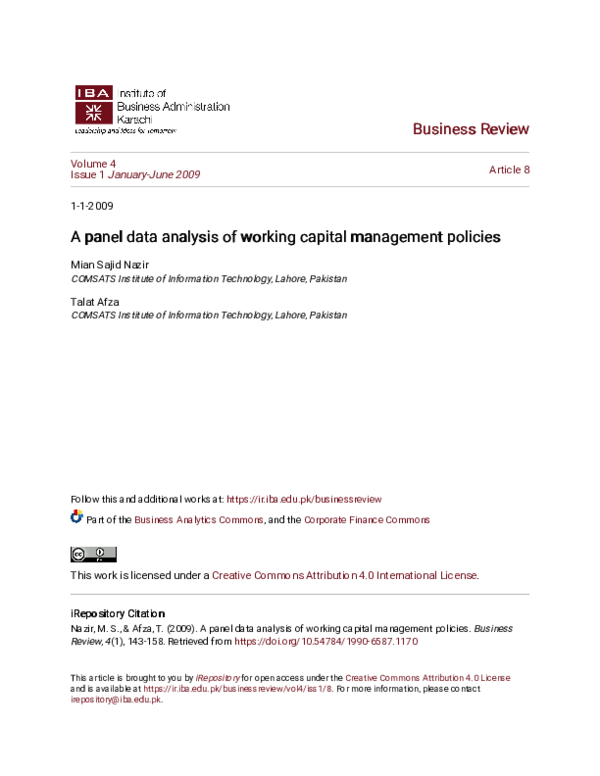 (PDF) A panel data analysis of working capital management policies
