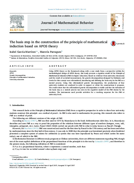 (PDF) The basis step in the construction of the principle of mathematical induction based on ...