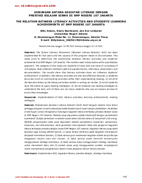(PDF) Hubungan Antara Kegiatan Literasi Dengan Prestasi Belajar Siswa ...
