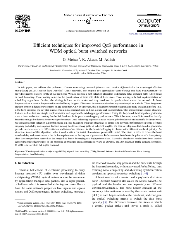 Pdf Efficient Techniques For Improved Qos Performance In Wdm Optical