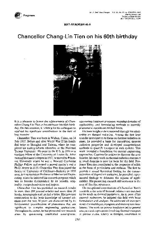 (PDF) Chancellor Chang-Lin Tien on his 60th birthday