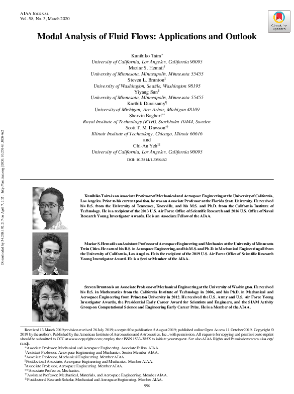 (PDF) Modal Analysis of Fluid Flows: Applications and Outlook
