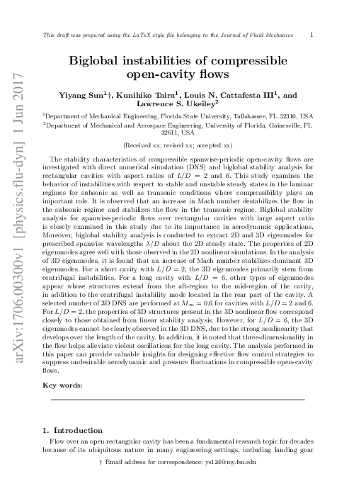 (PDF) Biglobal instabilities of compressible open-cavity flows