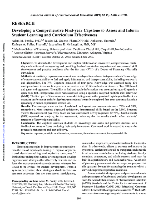 (PDF) Developing a Comprehensive First-year Capstone to Assess and Inform Student Learning and ...