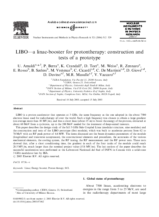 (PDF) LIBO—a linac-booster for protontherapy: construction and tests of ...