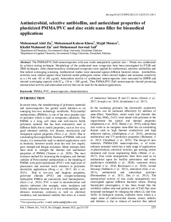(PDF) Antimicrobial, selective antibiofilm, and antioxidant properties of plasticized PMMA/PVC ...