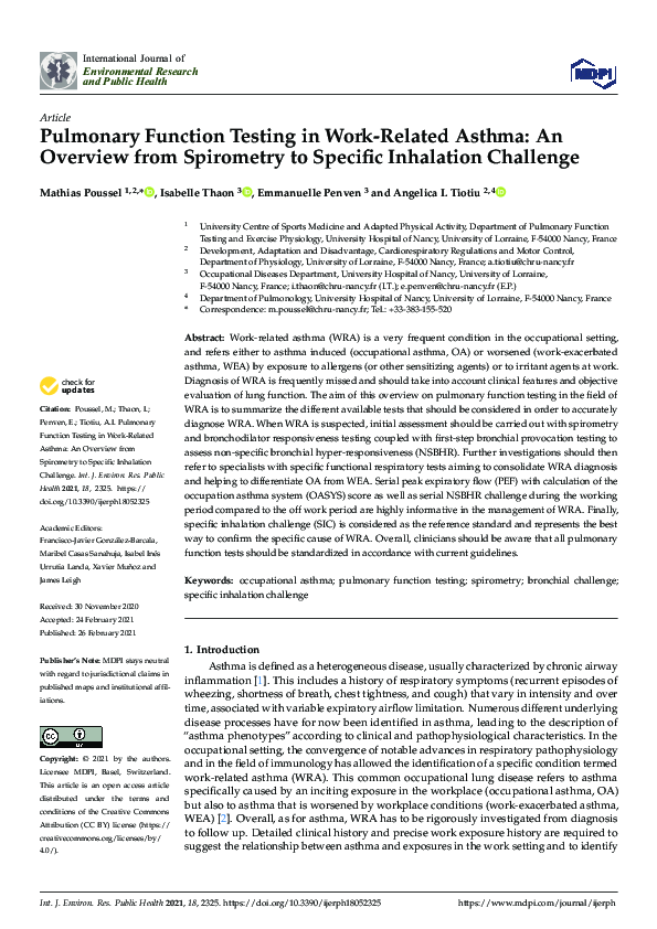 (PDF) Pulmonary Function Testing in Work-Related Asthma: An Overview ...