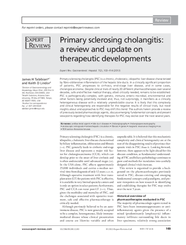 (PDF) Primary sclerosing cholangitis: a review and update on therapeutic developments
