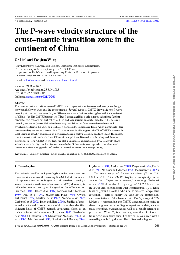 (PDF) The P-wave velocity structure of the crust–mantle transition zone ...