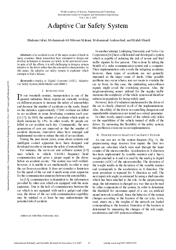 (PDF) Adaptive Car Safety System