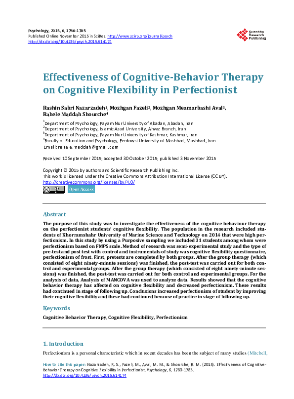 (PDF) Effectiveness of Cognitive-Behavior Therapy on Cognitive Flexibility in Perfectionist