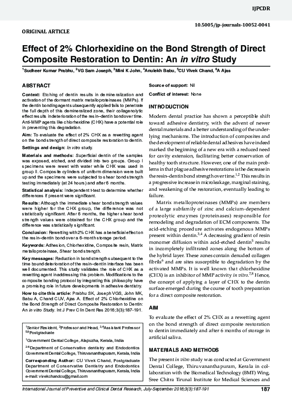 (PDF) Effect of 2% Chlorhexidine on the Bond Strength of Direct ...