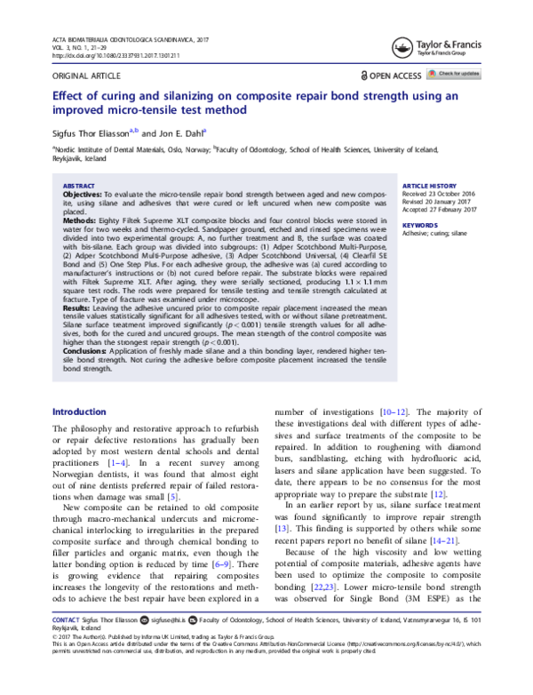 (PDF) Effect of curing and silanizing on composite repair bond strength ...