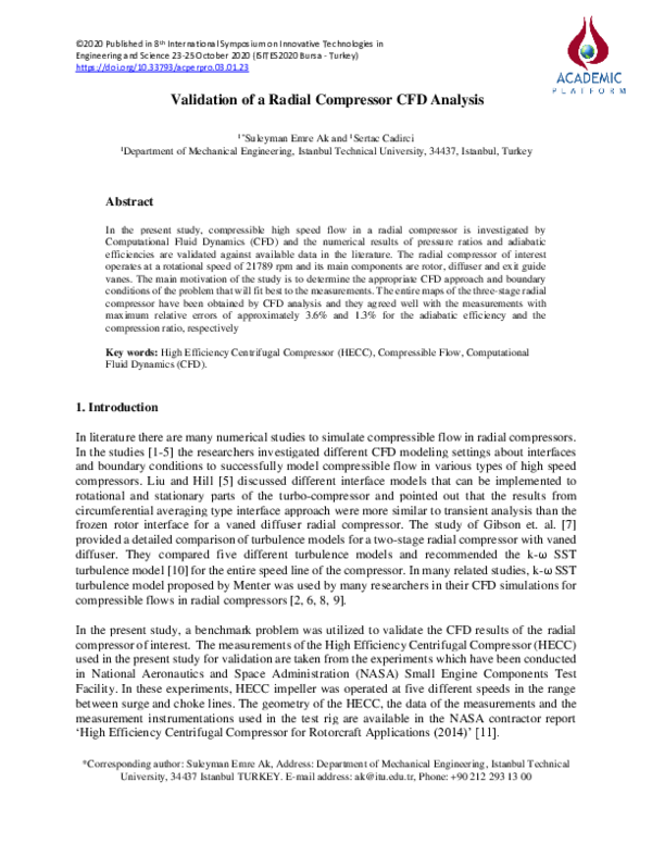 (PDF) Validation of a Radial Compressor CFD Analysis