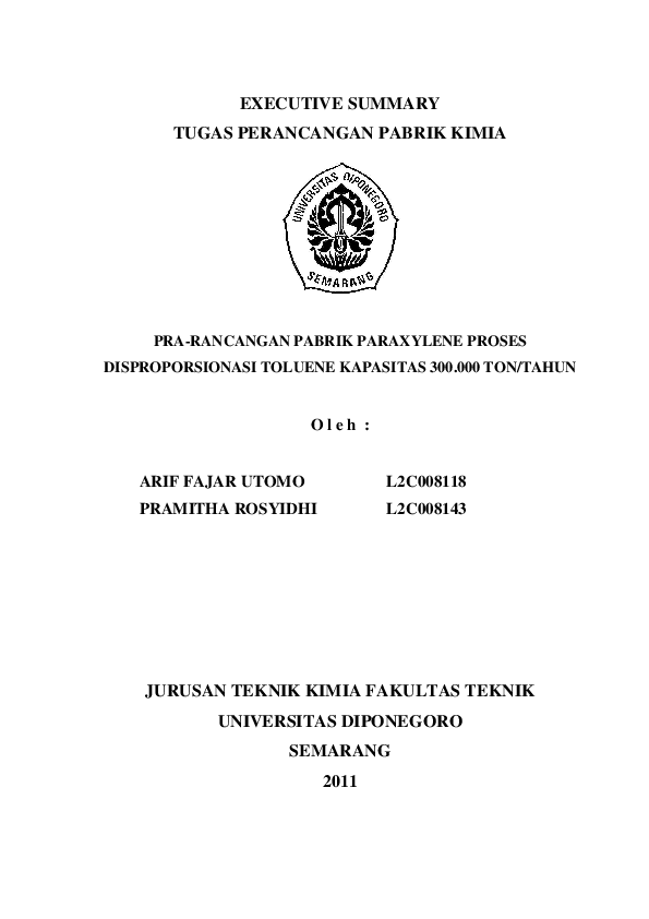 (PDF) Pra-Rancangan Pabrik Paraxylene Proses Disproporsionasi Toluene ...