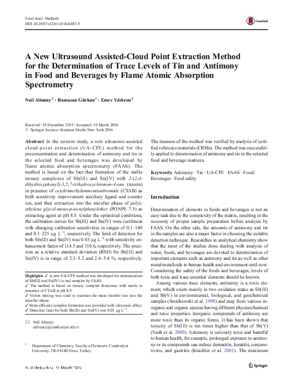 Pdf A New Ultrasound Assisted Cloud Point Extraction Method For The
