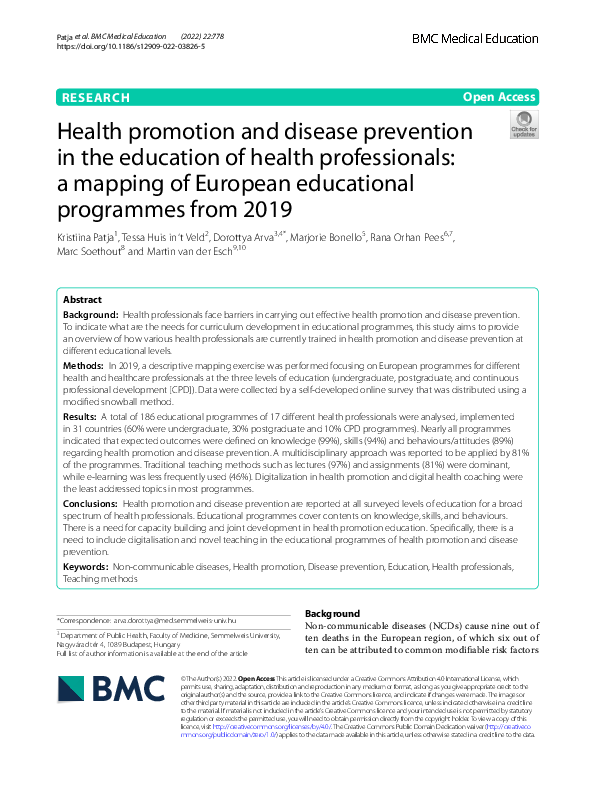 (PDF) Health promotion and disease prevention in the education of ...
