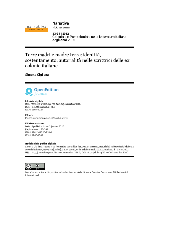 (PDF) Terre madri e madre terra: identità, sostentamento, autorialità ...