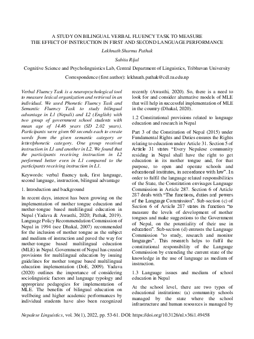 (PDF) A Study on Bilingual Verbal Fluency Task to Measure the Effect of ...