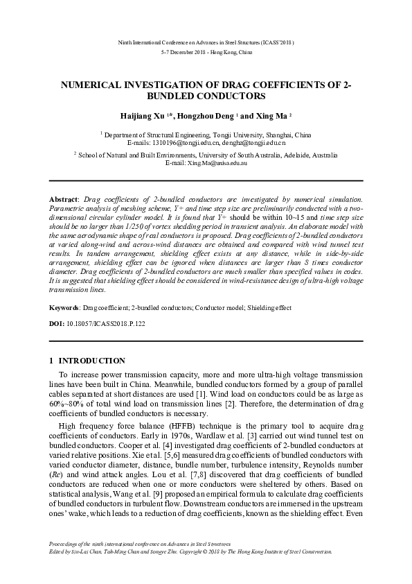 (PDF) Numerical Simulation of Drag Coefficients for Multi-Bundled Power Transmission Conductors