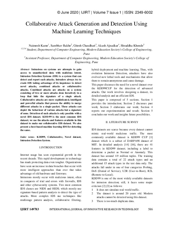 (PDF) Collaborative Attack Generation And Detection Using Machine Learning Techniques