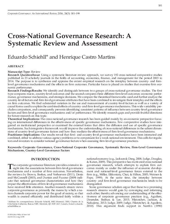 (PDF) Cross-National Governance Research: A Systematic Review and ...