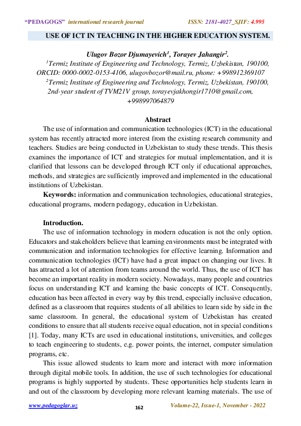 (PDF) USE OF ICT IN TEACHING IN THE HIGHER EDUCATION SYSTEM