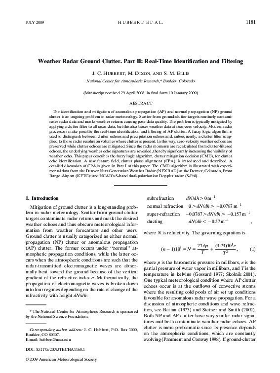 Pdf Weather Radar Ground Clutter Part Ii Real Time Identification And Filtering