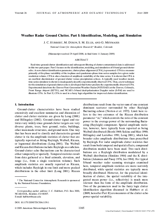 Pdf Weather Radar Ground Clutter Part I Identification Modeling And Simulation John