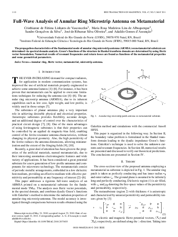 (PDF) Full-Wave Analysis of Annular Ring Microstrip Antenna on Metamaterial