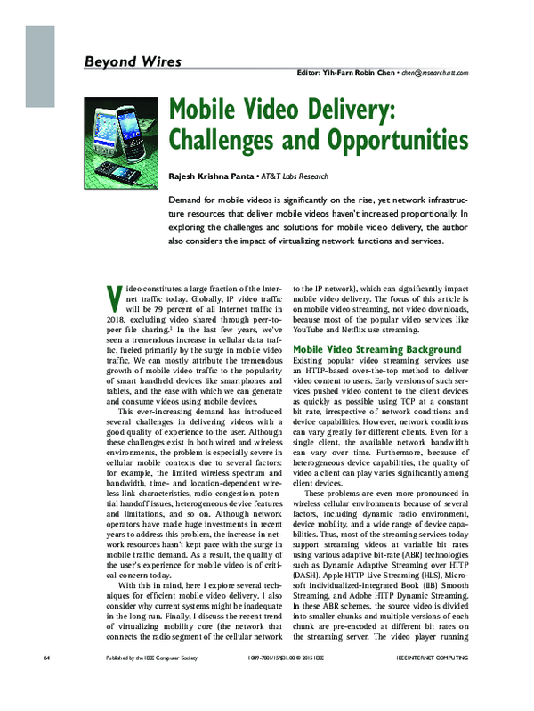 (PDF) Mobile Video Delivery: Challenges and Opportunities