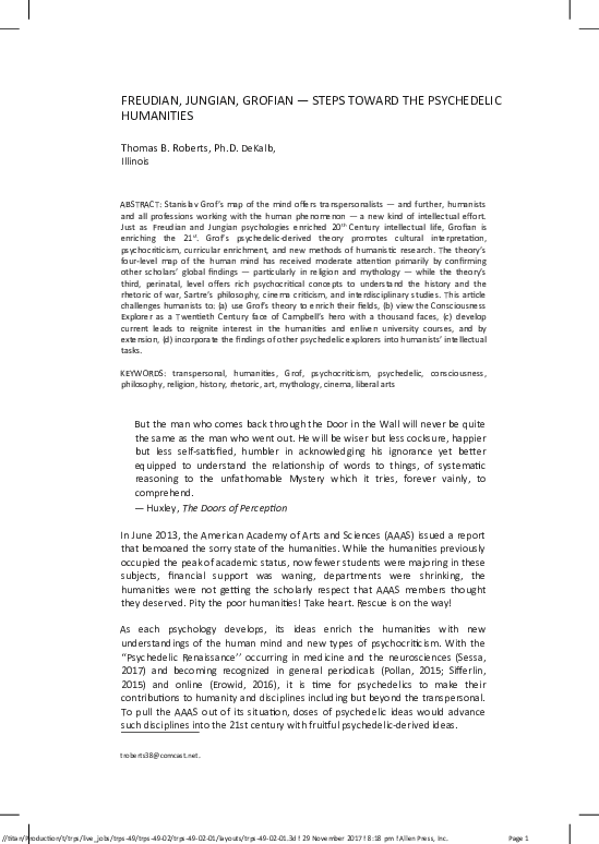 (DOC) FREUDIAN, JUNGIAN, GROFIAN -STEPS TOWARD THE PSYCHEDELIC HUMANITIES