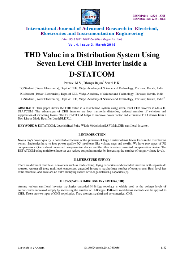 (PDF) THD Value in a Distribution System UsingSeven Level CHB Inverter ...