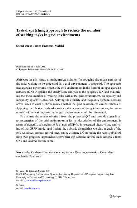 Pdf Task Dispatching Approach To Reduce The Number Of Waiting Tasks In Grid Environments