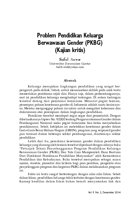 (PDF) Problem Pendidikan Keluarga Berwawasan Gender (PKBG) (Kajian kritis)