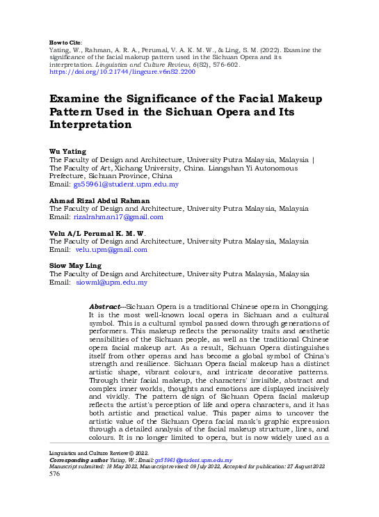 (PDF) Examine the significance of the facial makeup pattern used in the ...
