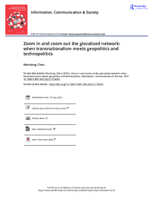 (PDF) (2022) Zoom in and zoom out the glocalized network | wenhong chen ...